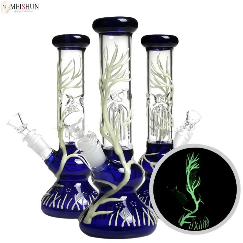 10 Inches Night Luminous Tree Round Base Glass Bong