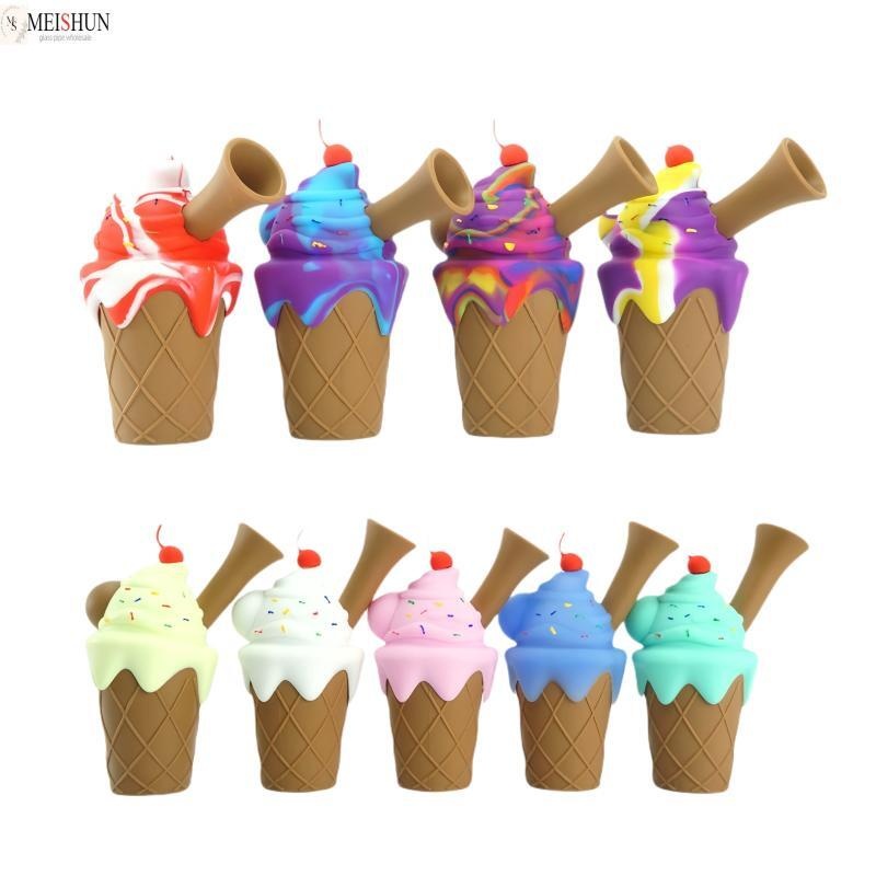 Wholesale Cute Ice Cream Protable Silicone Bubbler Pipe